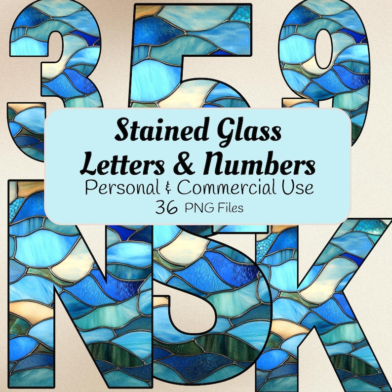 Stained Glass Alphabet Clipart, Beach Blue Decorative Letters and ...