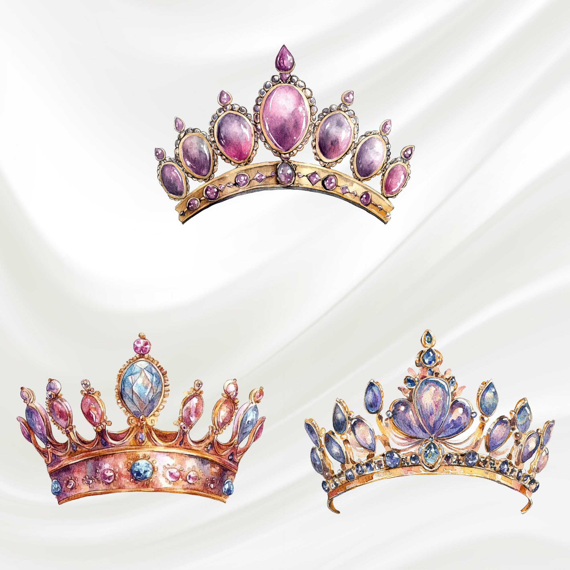 Watercolor Crowns and Tiaras Clipart | Princess Crown PNG | Watercolor ...