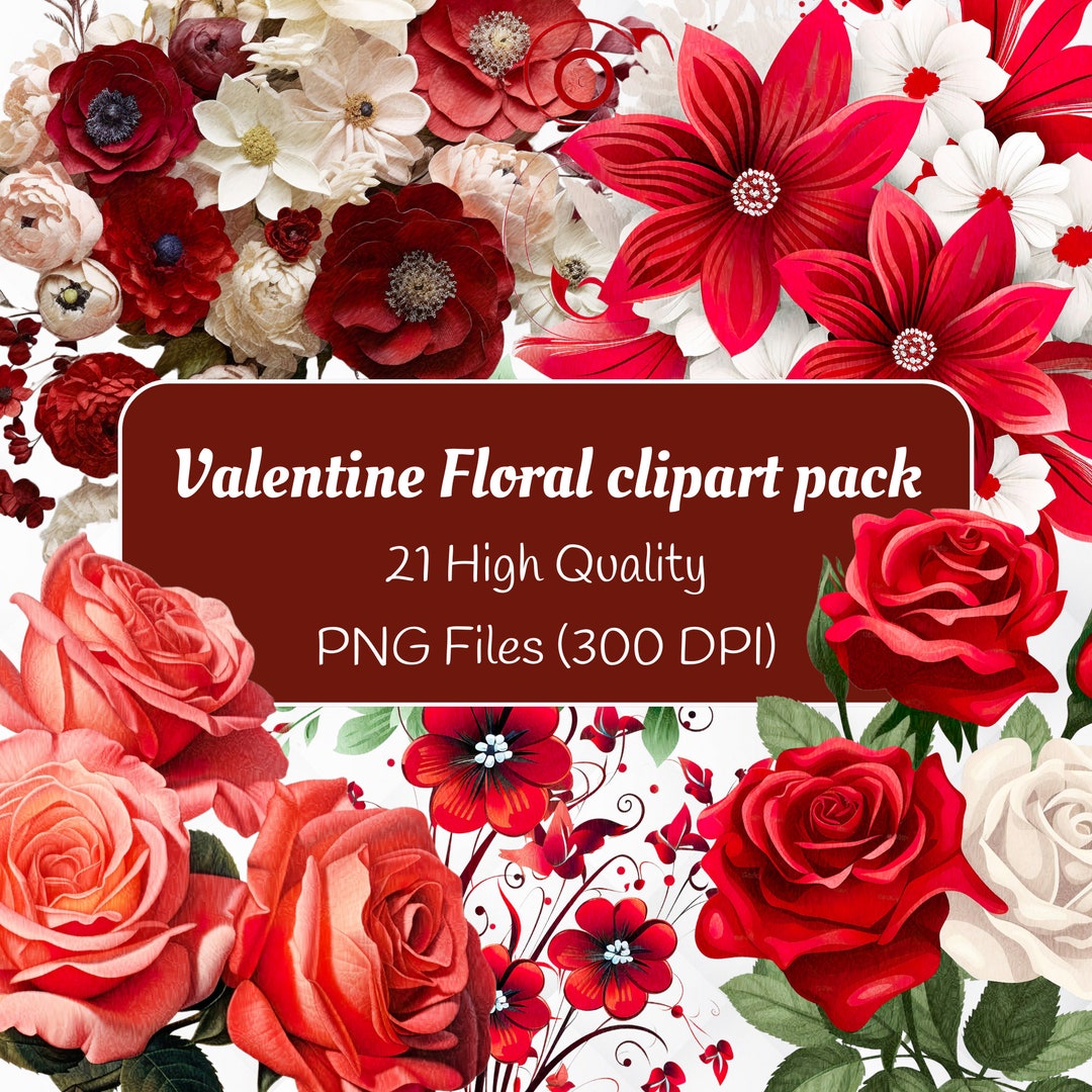 Valentine Floral Clipart | Valentines Day | Floral PNG| Commercial Use ...