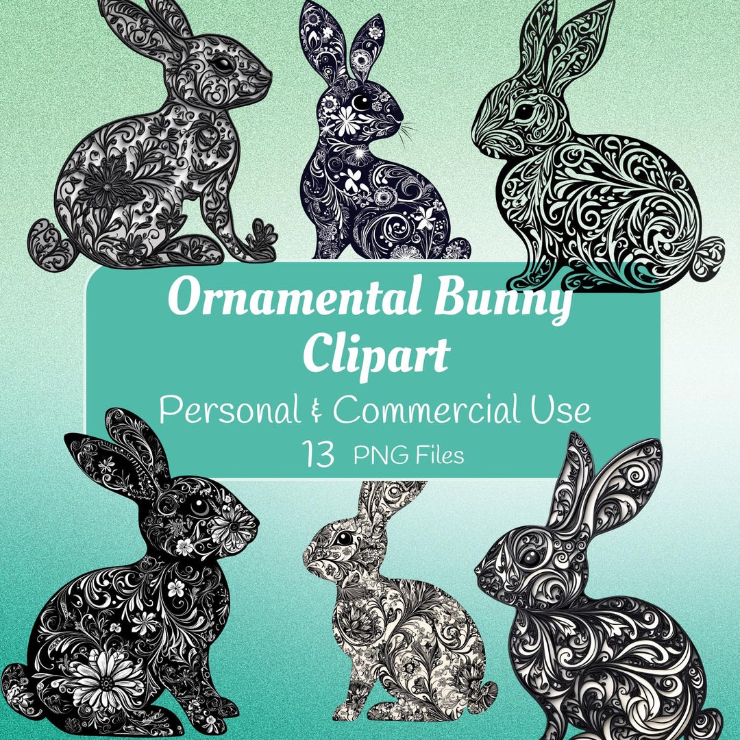Floral and Patterned Bunny PNG, Ornamental Bunnies, Rabbit Graphics ...