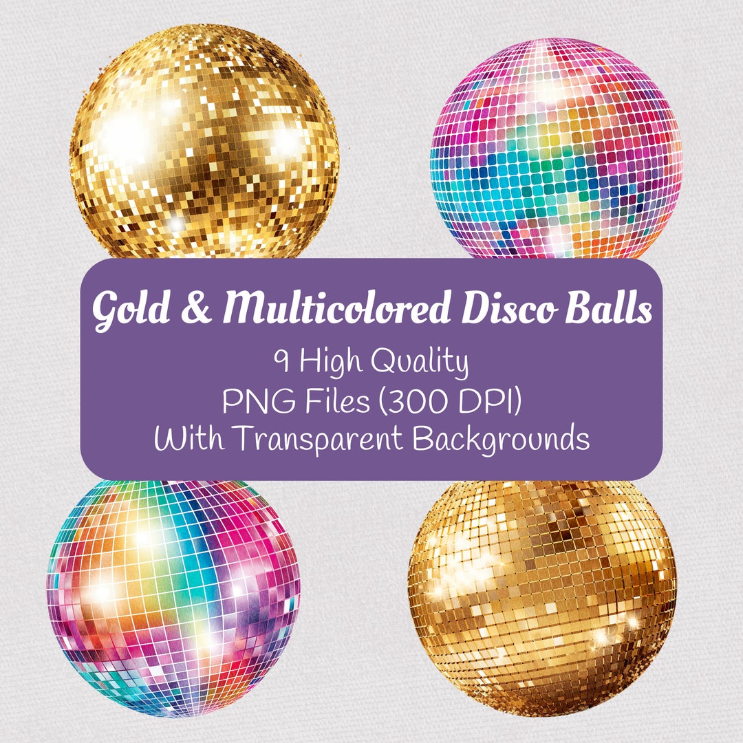 Disco Ball Clipart | Gold Disco Ball PNG| Multicolored Disco Ball ...