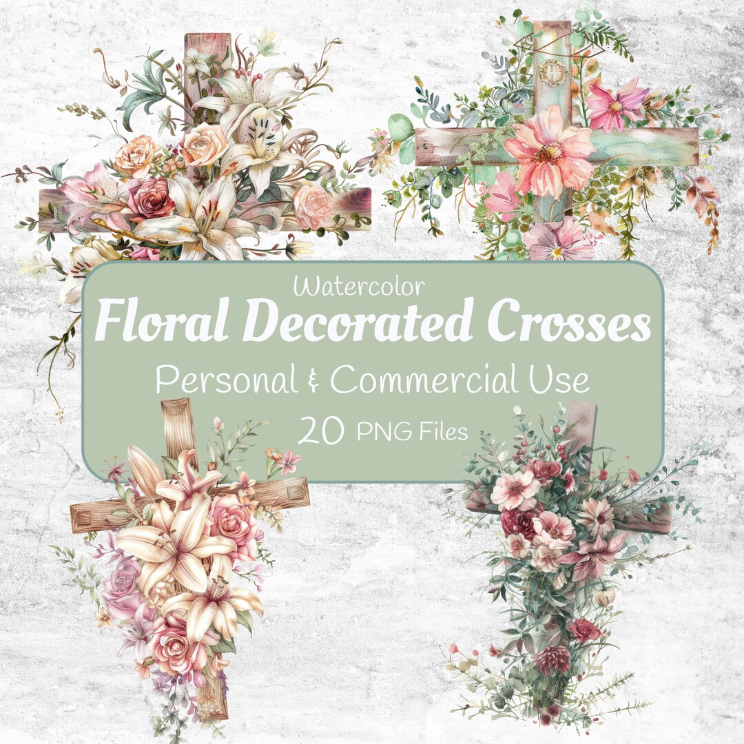 Watercolor Floral Decorated Crosses, Cross Clipart Png, Decorated Cross ...