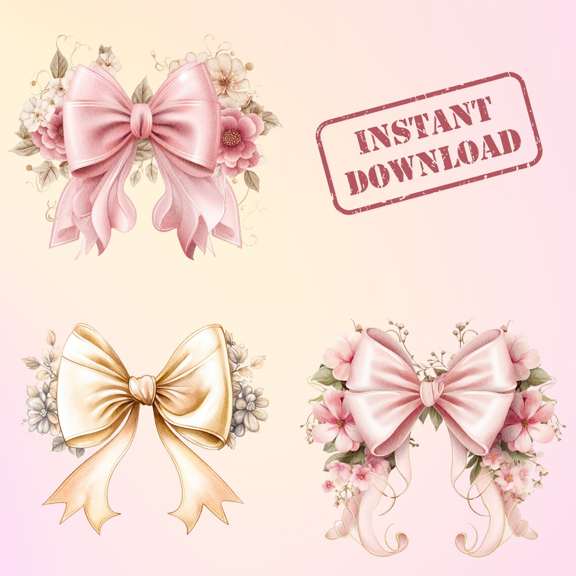 Bows and Flowers Watercolor Bow Clipart | Bow PNG | Floral Png ...