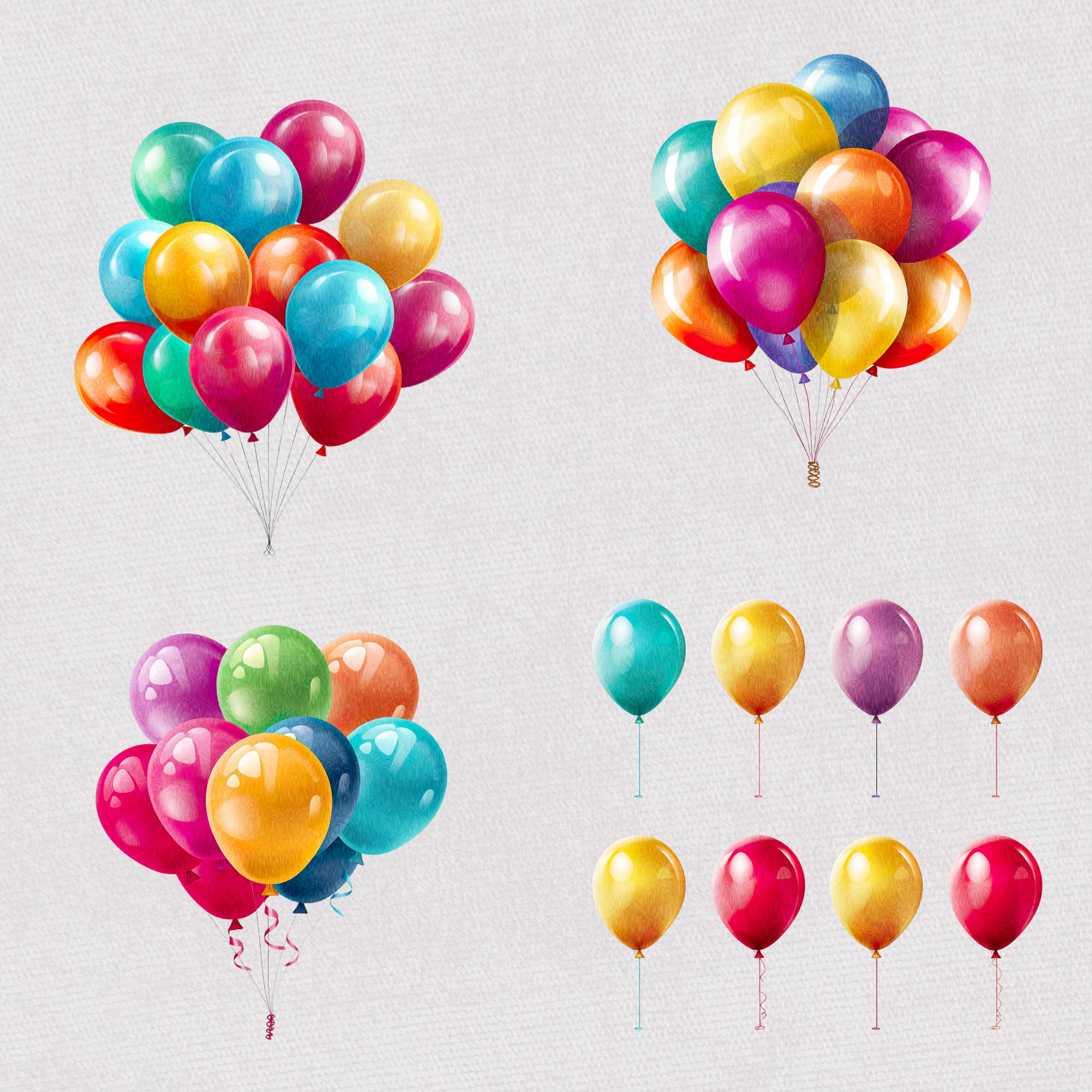 Birthday Party Clipart Balloon Bundle PNG Commercial Use Personal Use ...