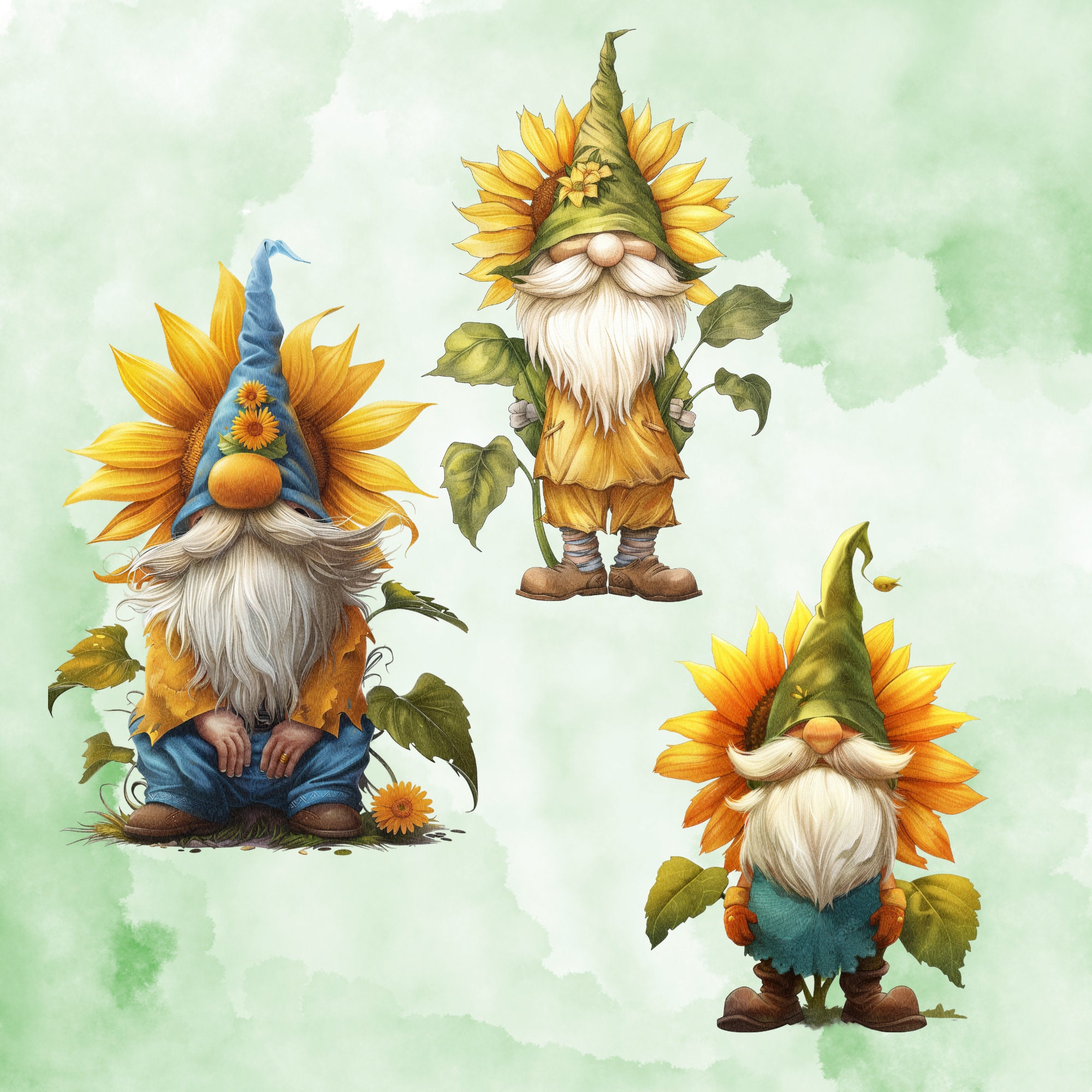 Sunflower Gnome Clipart Bundle | Garden Clipart | Floral Gnome Clipart ...