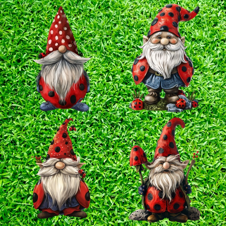 Ladybug Gnome Clipart Bundle | Ladybug Gnome Png Bundle | Cute Gnomes ...