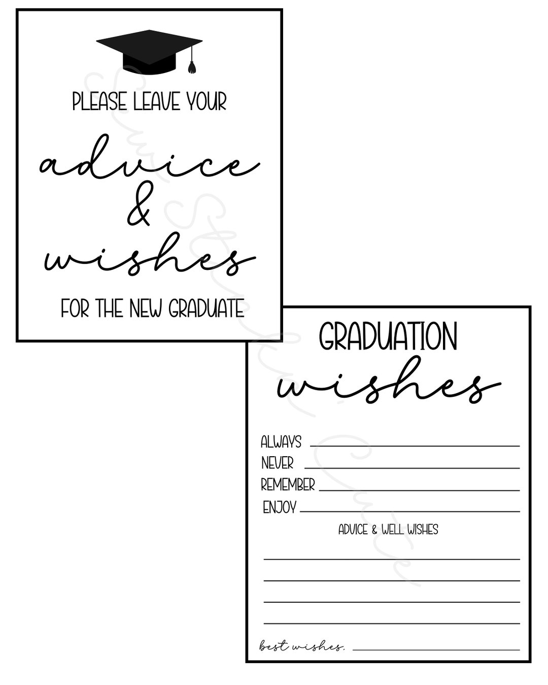 Advice and Wishes for the Graduate Printable Sign and Cards, Graduation ...