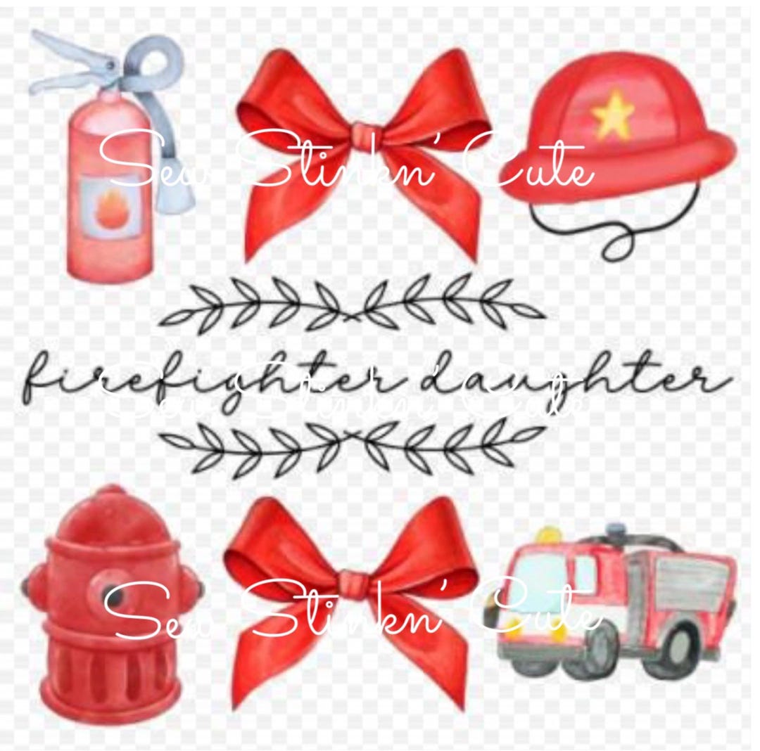 Fire Daughter Coquette Png, Fire Hydrant and Bows Png, Firefighter Life ...
