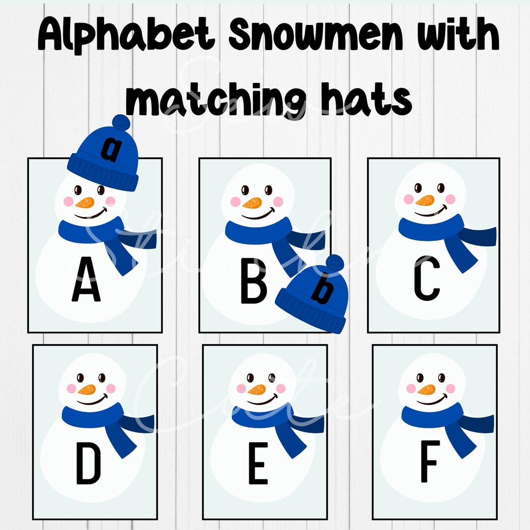 Matching Snowman and Hat Alphabet Cards, Montessori Winter Printable ...