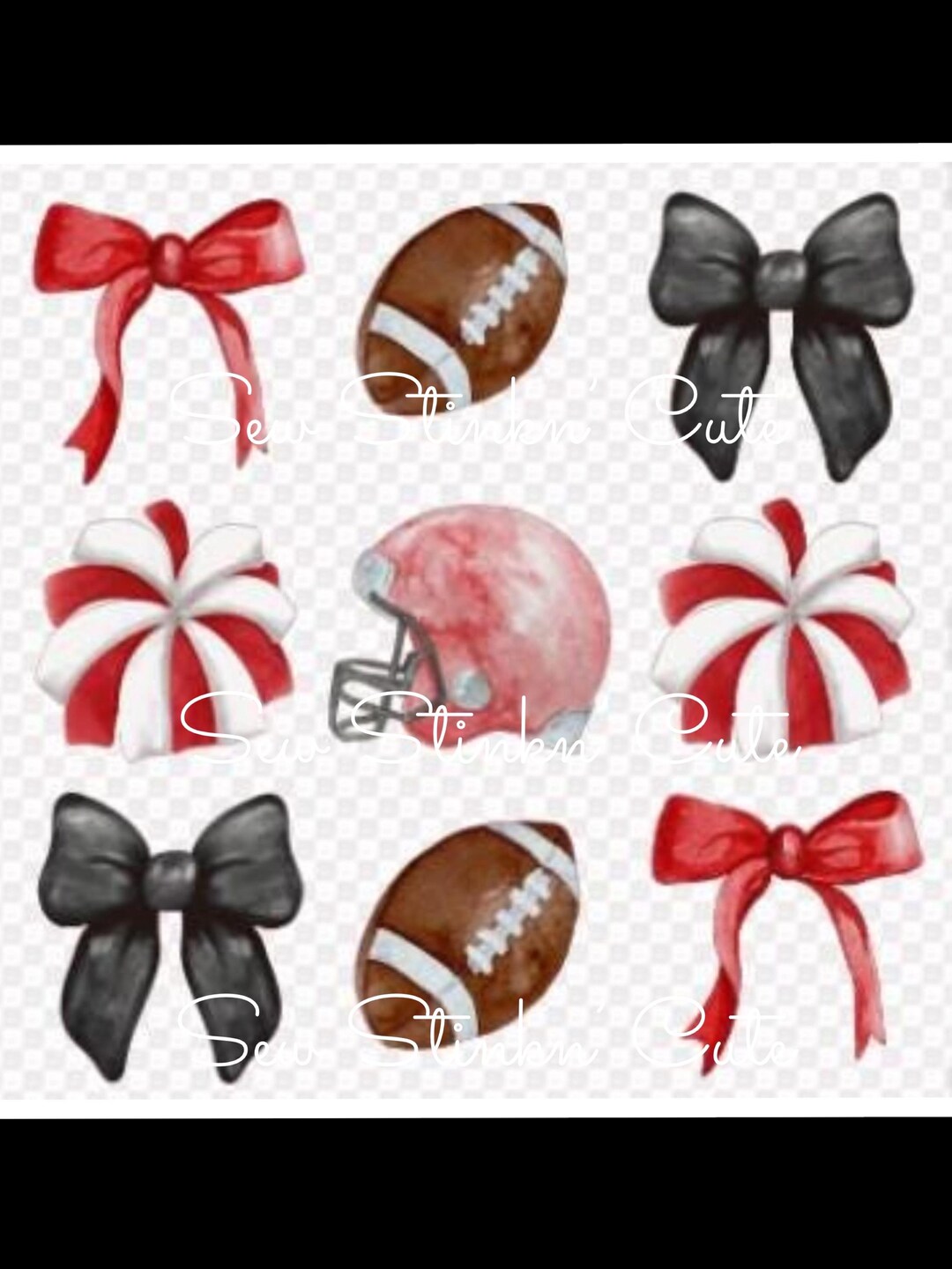 Cheer Football Coquette Bows PNG Pom Poms Football Digital Design Black ...