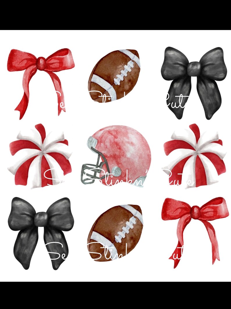 Cheer Football Coquette Bows PNG Pom Poms Football Digital Design Black ...