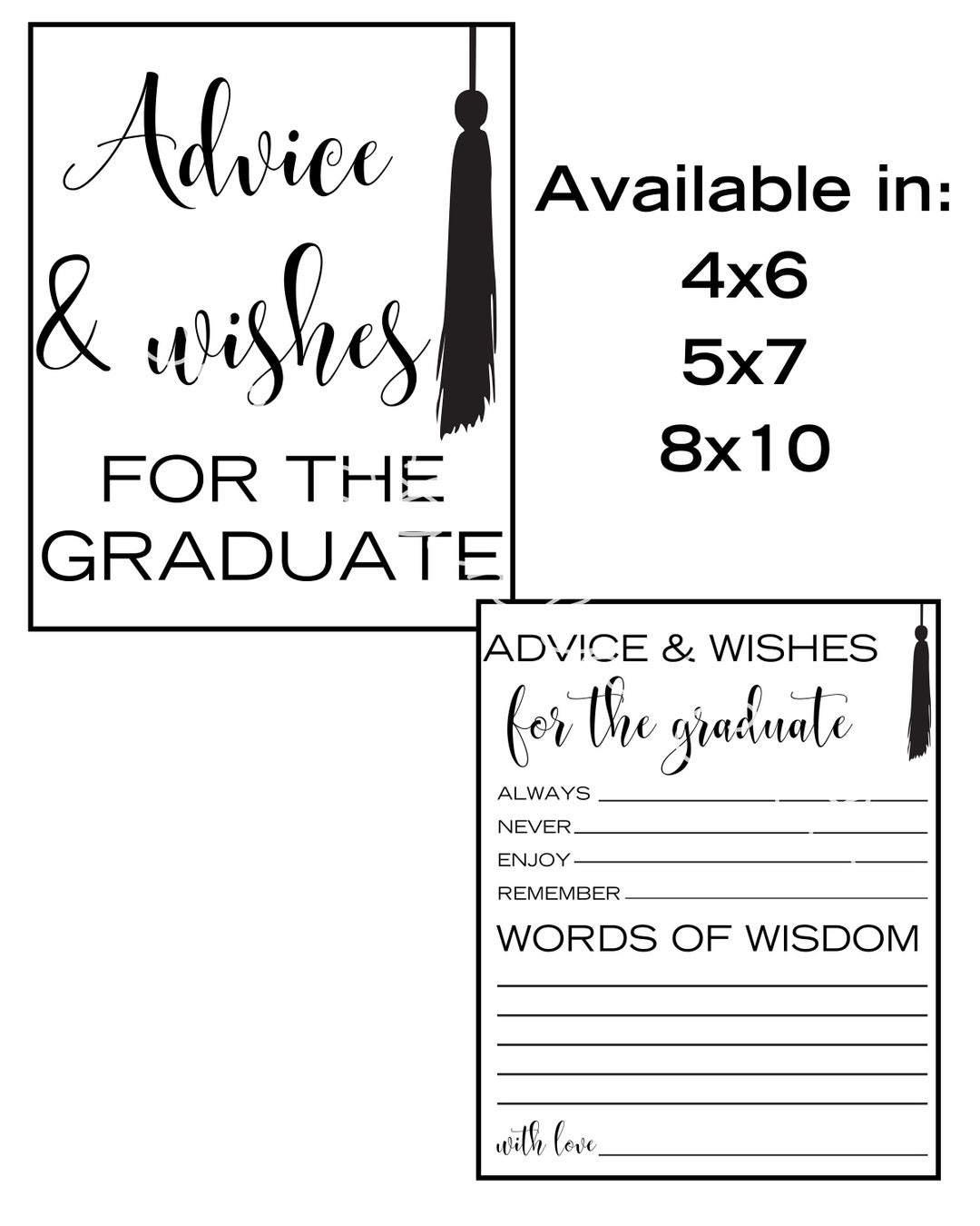 Advice and Wishes for the Graduate With Tassel Printable Sign and Cards ...