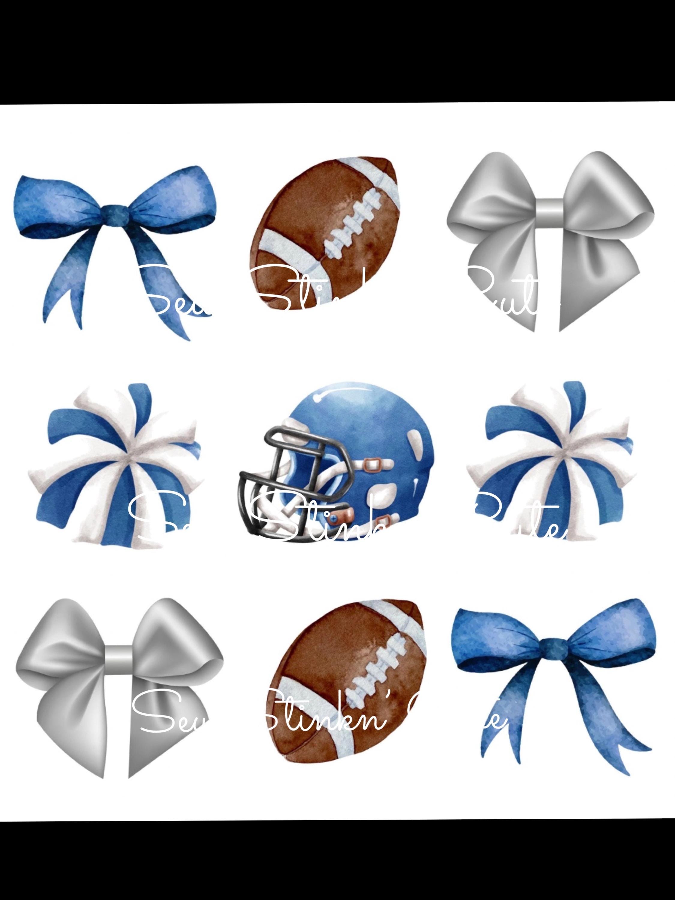 Cheer Football Coquette Bows PNG Pom Poms Football Digital Design Blue ...