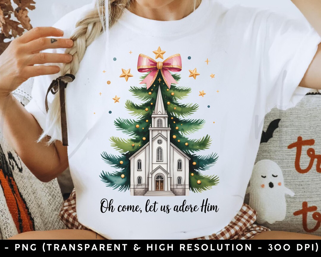 Watercolor Church Christmas Tree PNG, Coquette Bow (digital Download ...