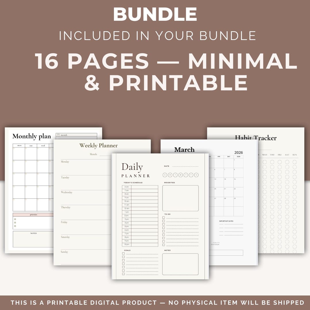2026 Printable Planner Bundle • Minimalist Daily, Weekly, Monthly ...