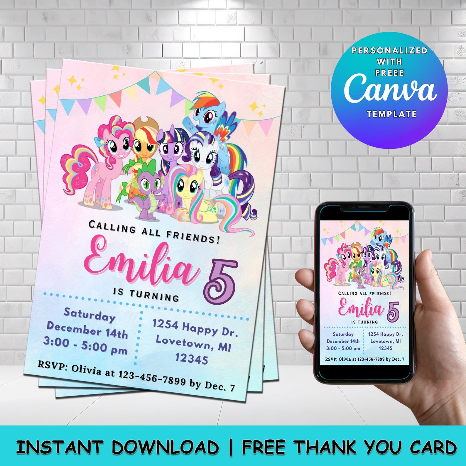 Editable Unicorn Pony Birthday Invitation for Girls, My Little Pony ...