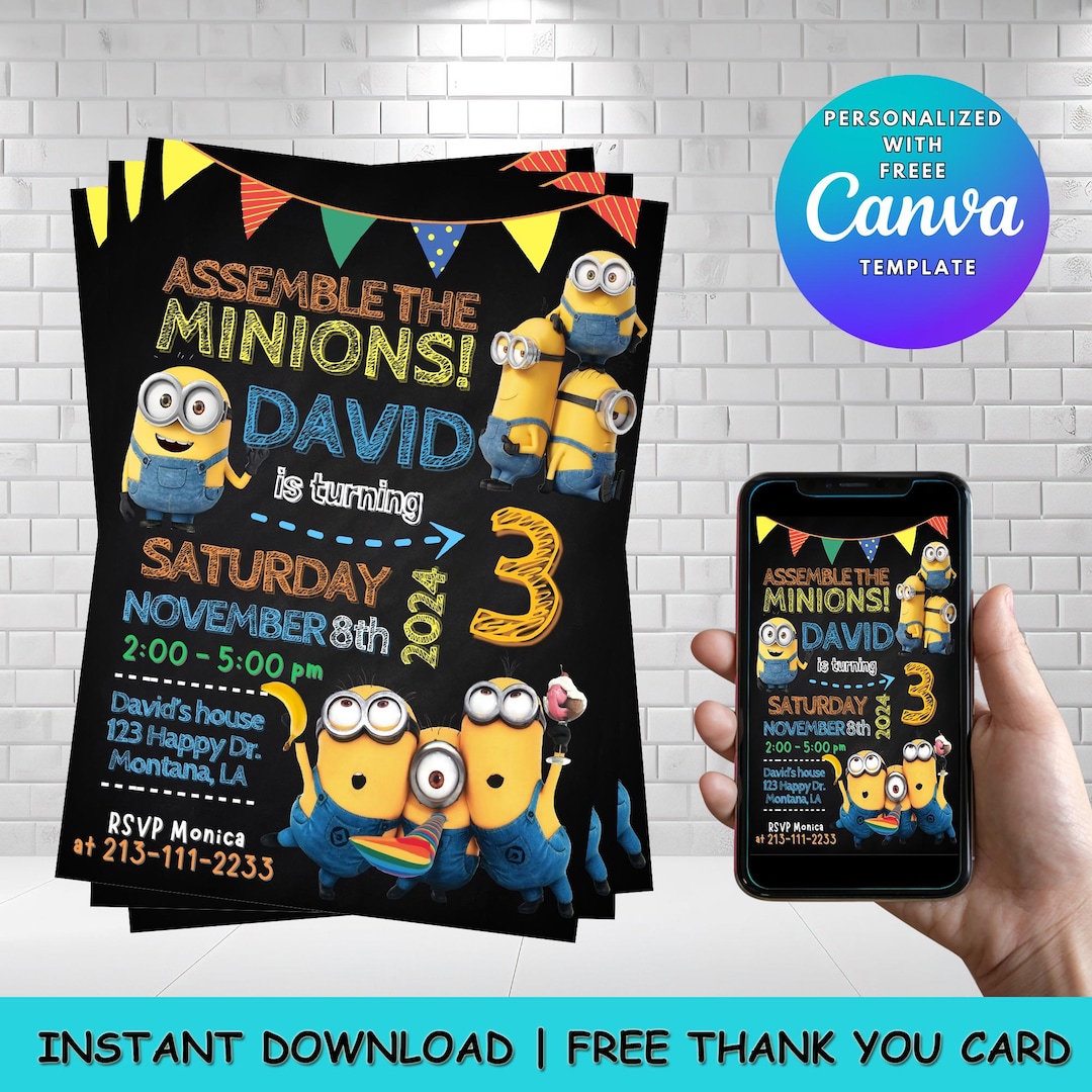 Editable Minion Birthday Invitation Template: Printable Party Invites ...
