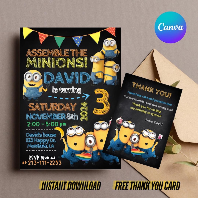 Editable Minion Birthday Invitation Template: Printable Party Invites ...