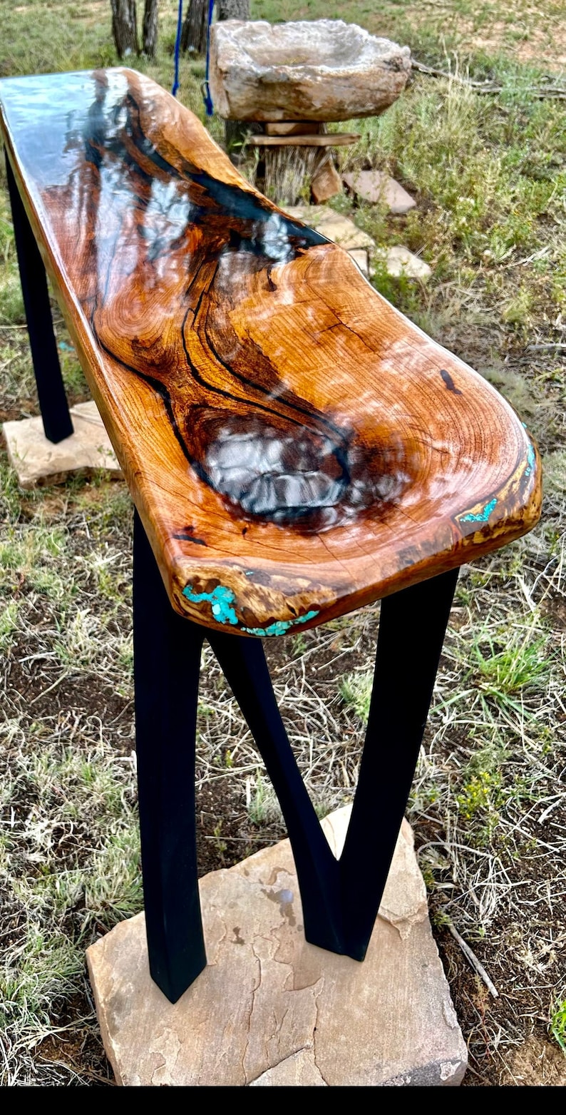 Live Edge Epoxy Mesquite and Turquoise Console Table - Etsy