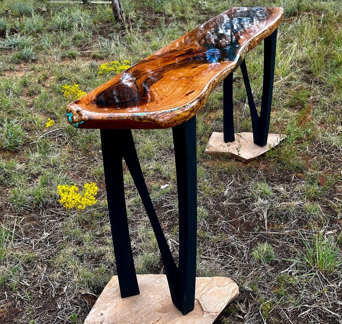 Live Edge Epoxy Mesquite and Turquoise Console Table - Etsy