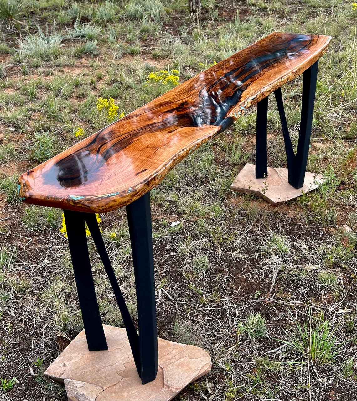 Live Edge Epoxy Mesquite and Turquoise Console Table - Etsy