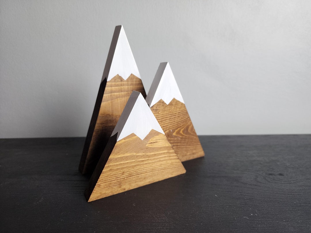 Rustic Wooden Mountain Scene Shelf Sitters Décor Set, Mini Handmade ...