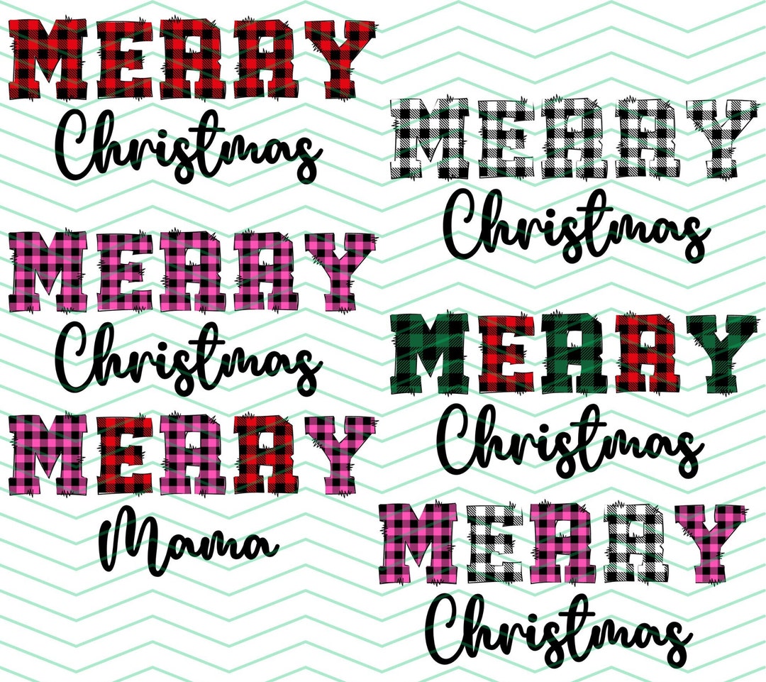 Merry Christmas, Doodle Font, Christmas, PNG, Sublimation, Plaid ...