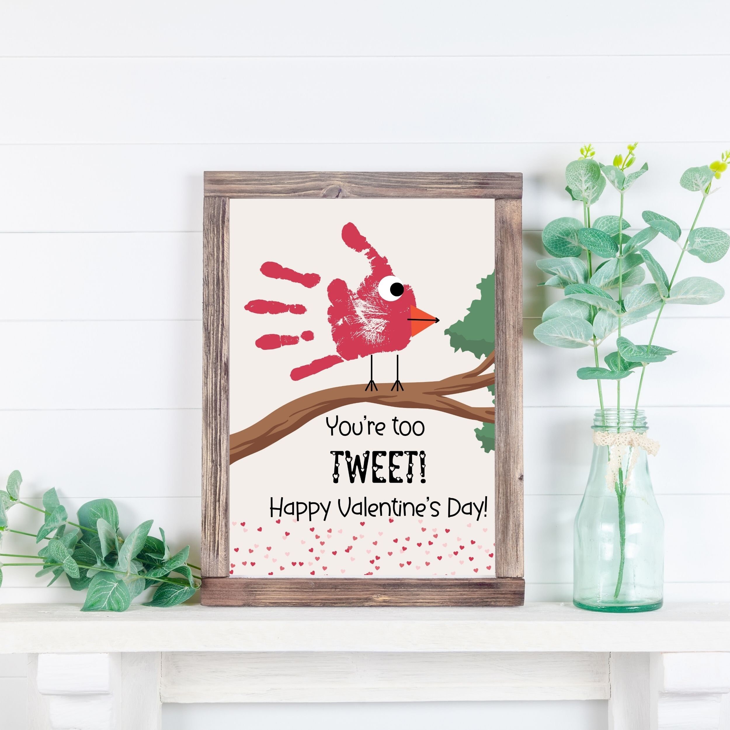 Valentine's Day Handprint Craft, You're Too Tweet, Red Bird Handprint ...