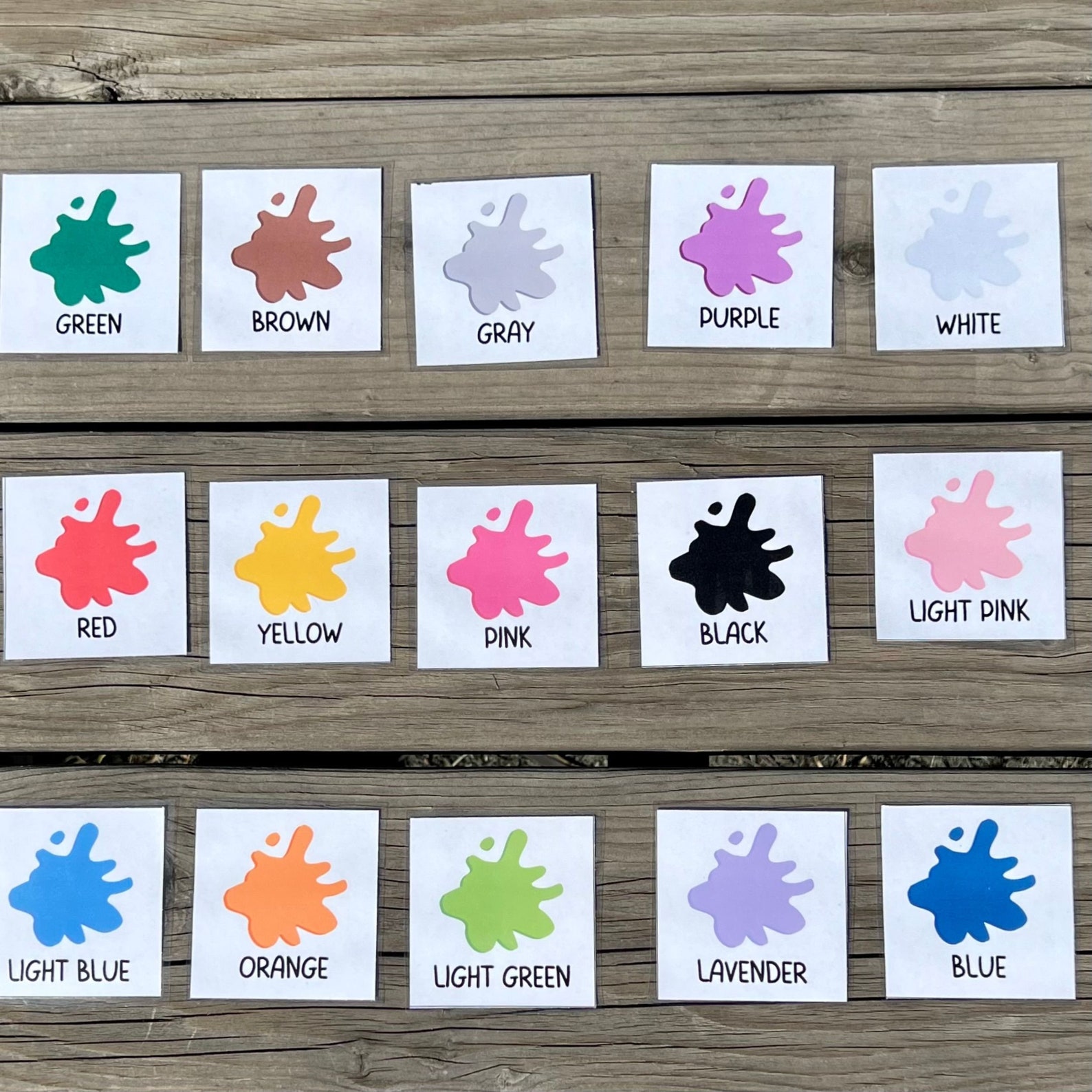 15 Paint Splash Color Flashcards and Sorting Activity, Montessori ...