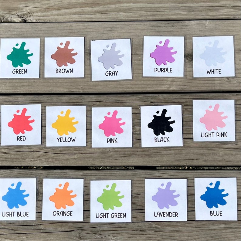 15 Paint Splash Color Flashcards and Sorting Activity, Montessori ...