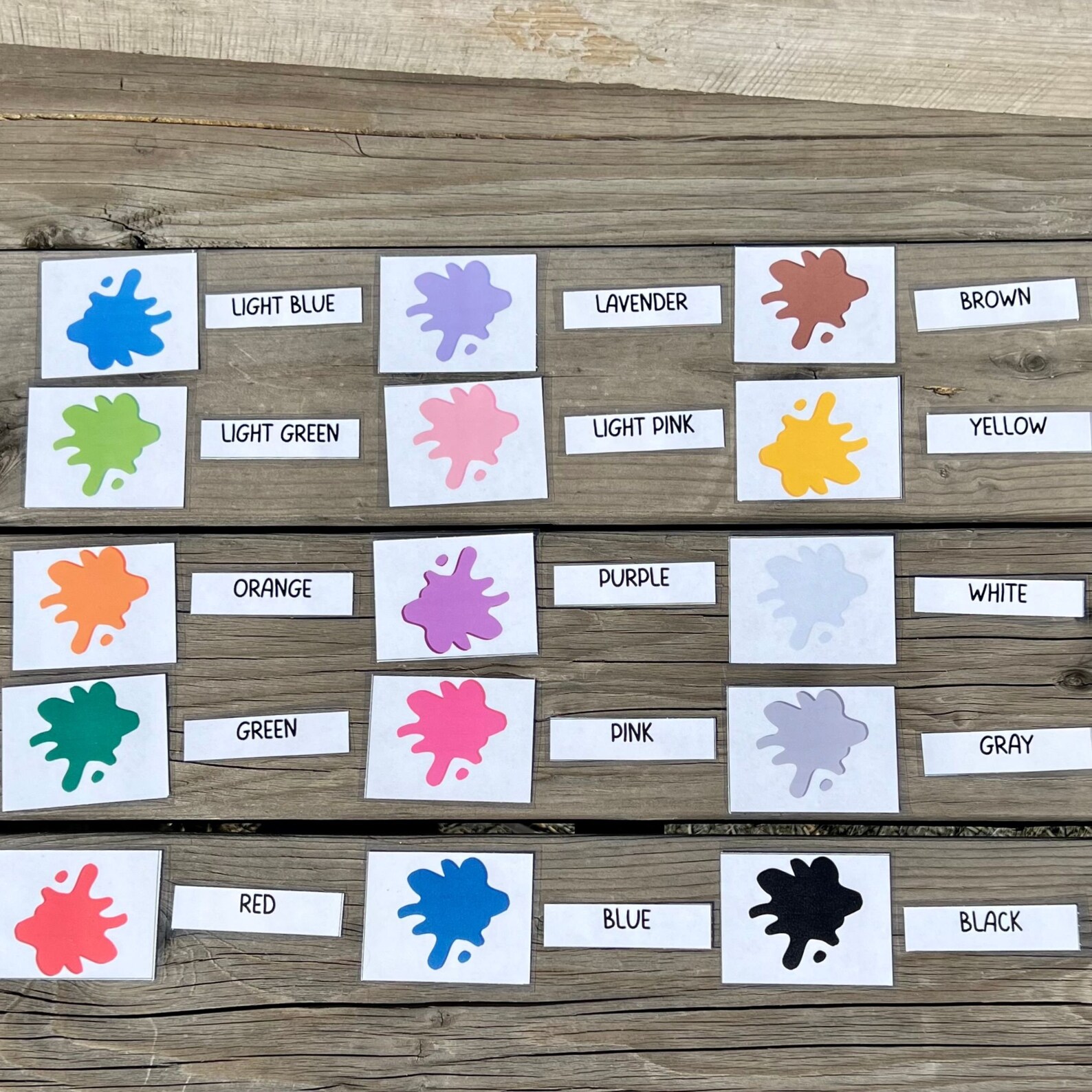 15 Paint Splash Color Flashcards and Sorting Activity, Montessori ...