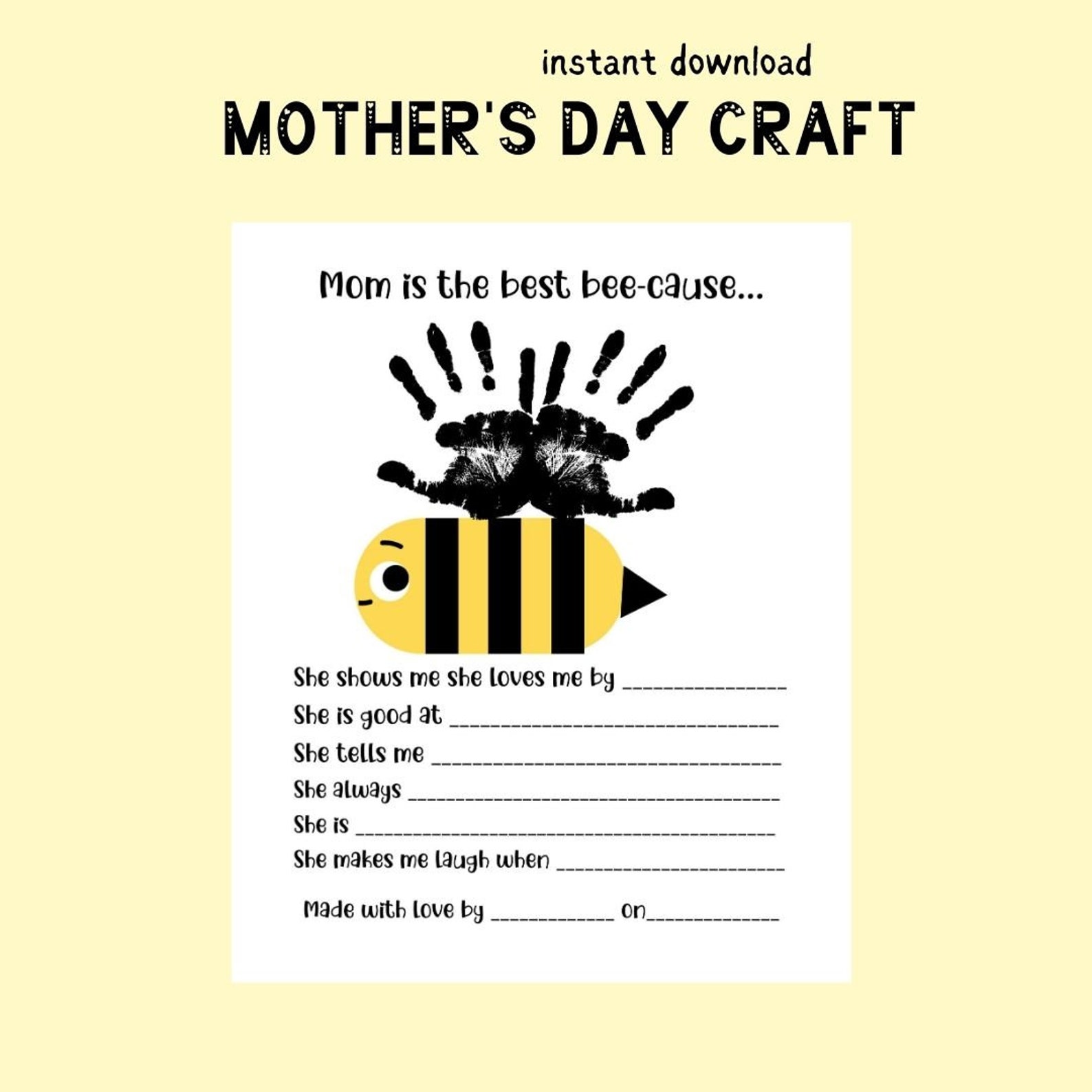Mothers Day Handprint,bee Handprint,all About Mom Printable,preschool ...