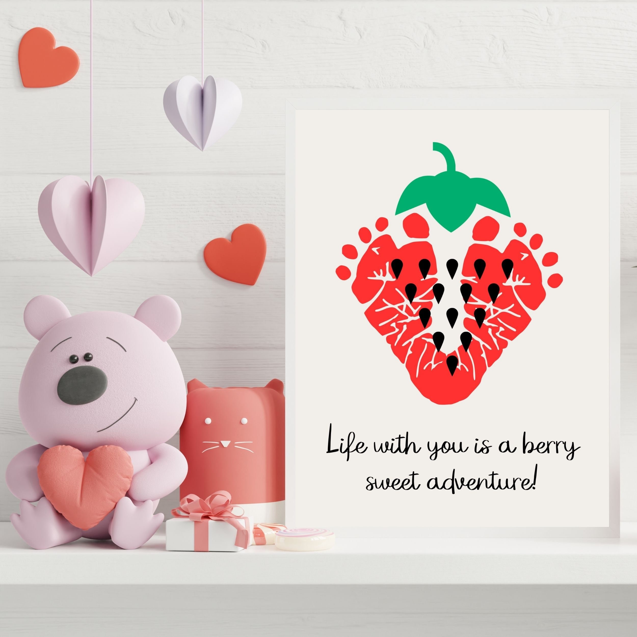Berry Sweet Footprint Craft, Handprint Art, Valentines Day Handprint ...