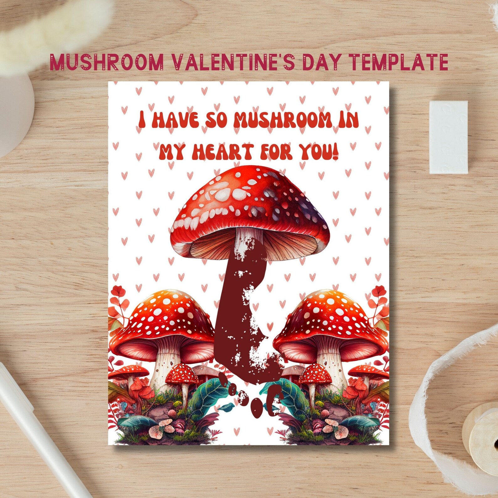 Valentines Day Printable Art Template, Mushroom Footprint, Mushroom ...