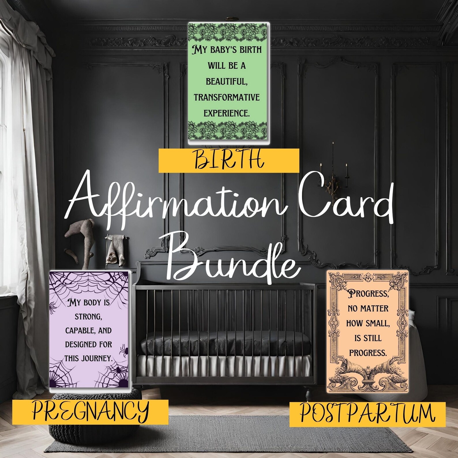 Victorian Affirmations Set, Gothic Print, Pregnancy Affirmation Cards ...