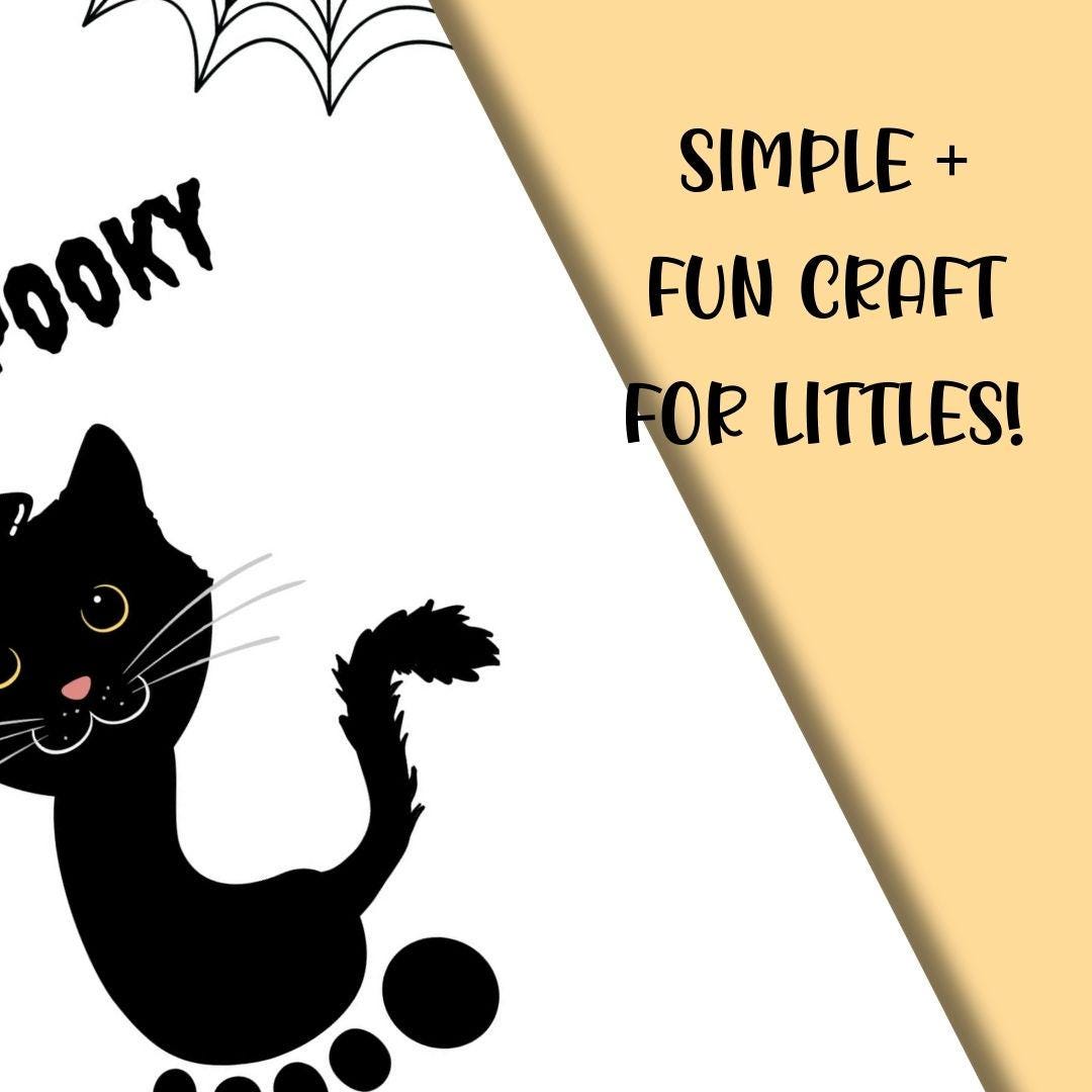 Black Cat Halloween Footprint,halloween Handprint,feline Spooky ...