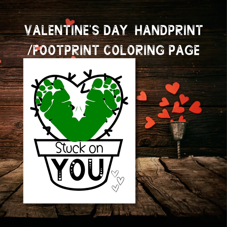 Valentine's Day Coloring Page Handprint Craft, Cactus Handprint Art ...