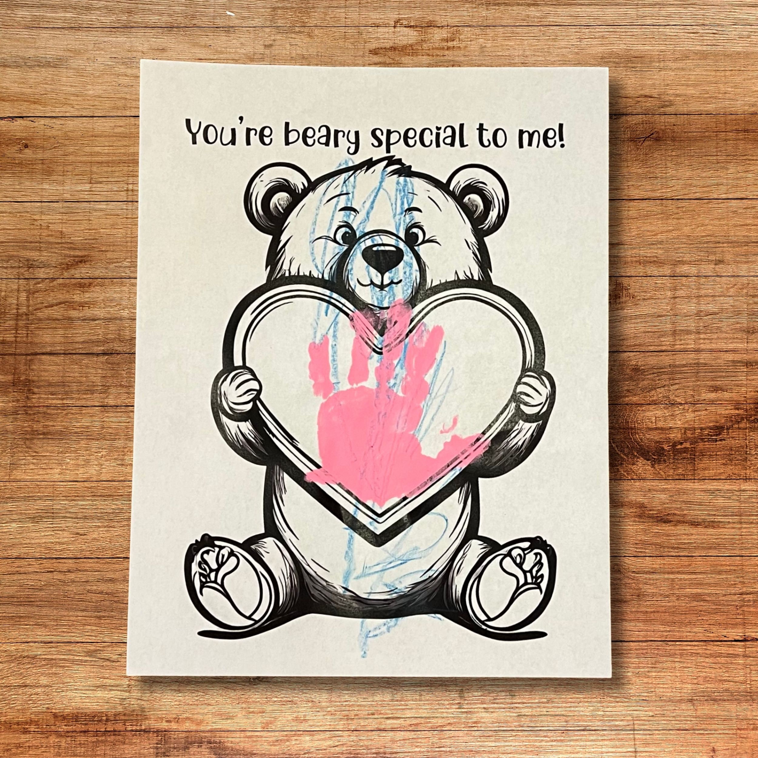 Valentines Day Handprint Craft Coloring Page, Bear Handprint, Beary ...