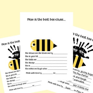 Mothers Day Handprint,bee Handprint,all About Mom Printable,preschool ...
