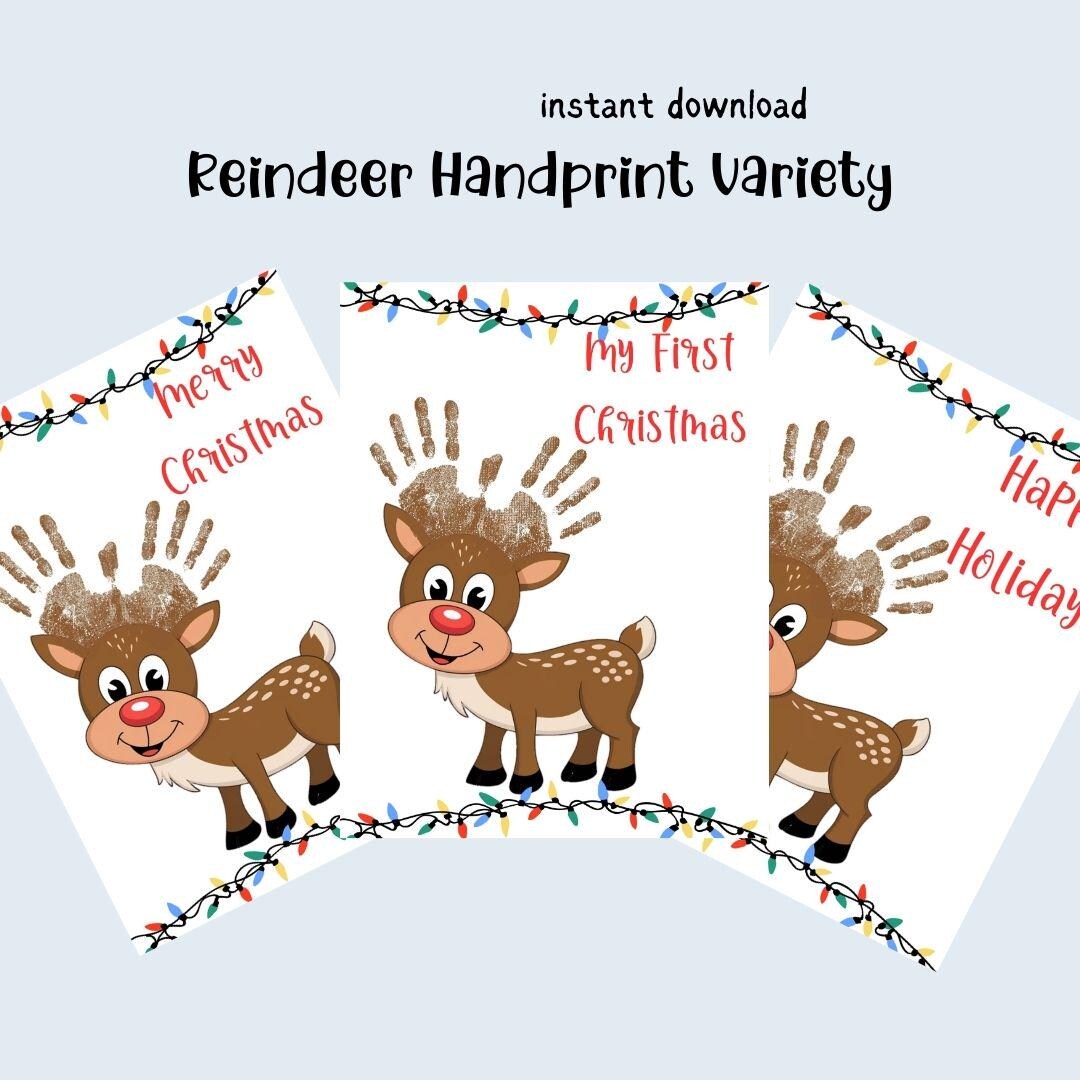 Holiday Reindeer Handprint,reindeer Footprint,christmas Lights Border ...