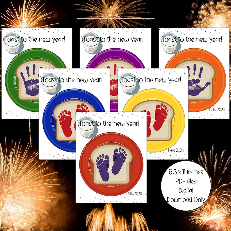 New Year Handprint Art, New Year's Footprint Craft, Toast to New Year ...