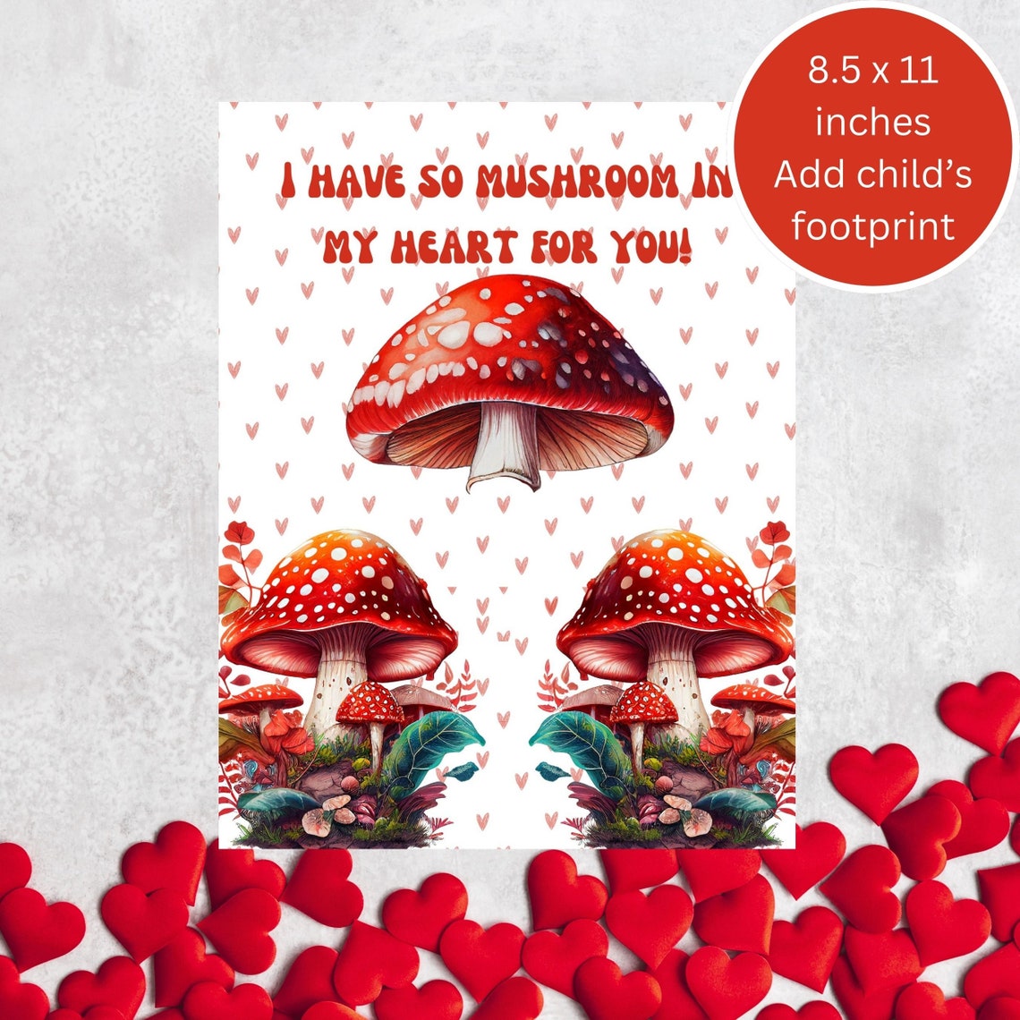 Valentines Day Printable Art Template, Mushroom Footprint, Mushroom ...