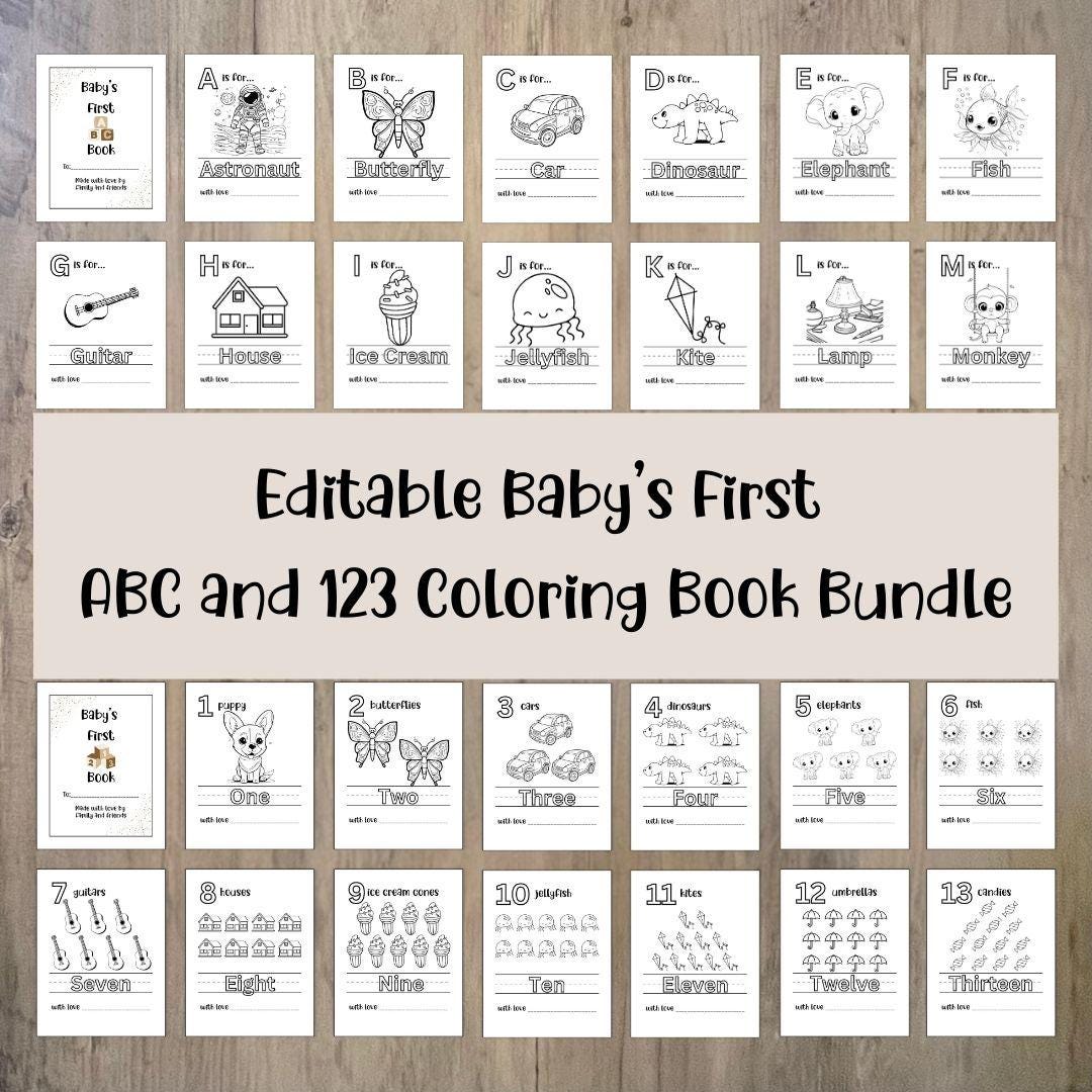 Editable Babys First ABC & 123 Coloring Book Bundle,baby Shower ...