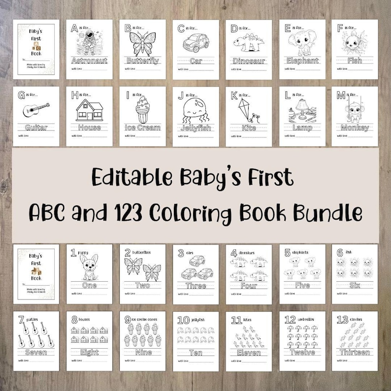Editable Babys First ABC & 123 Coloring Book Bundle,baby Shower ...