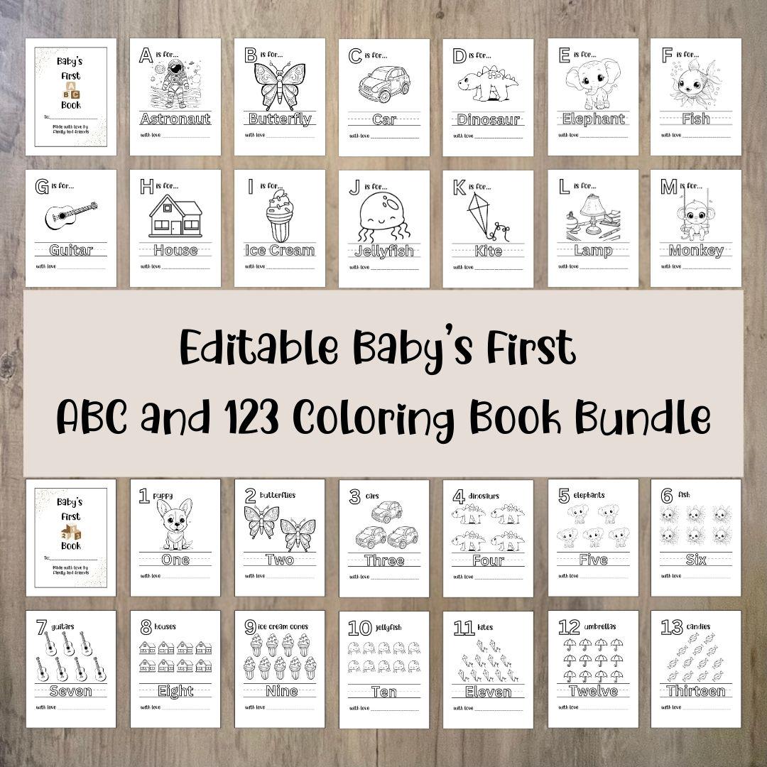 Editable Babys First ABC & 123 Coloring Book Bundle,baby Shower ...