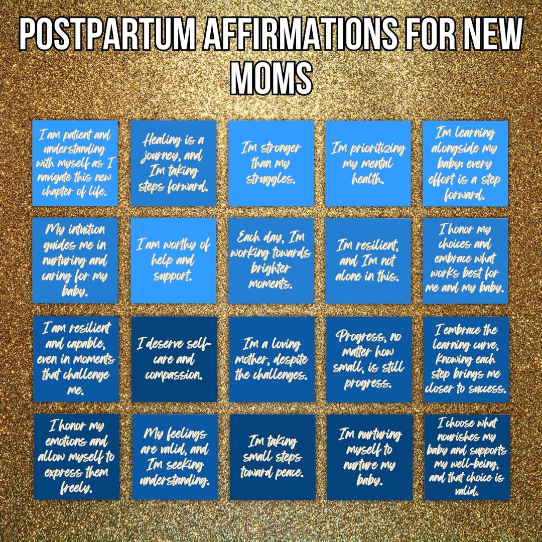 Blue Postpartum Affirmations for New Moms, Motherhood Affirmation Cards ...