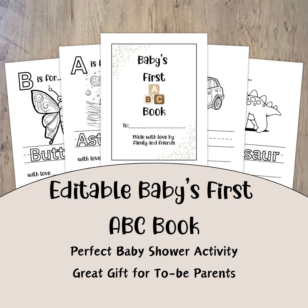 Editable Baby's First Abc Book,baby Shower Coloring,baby Sprinkle ...