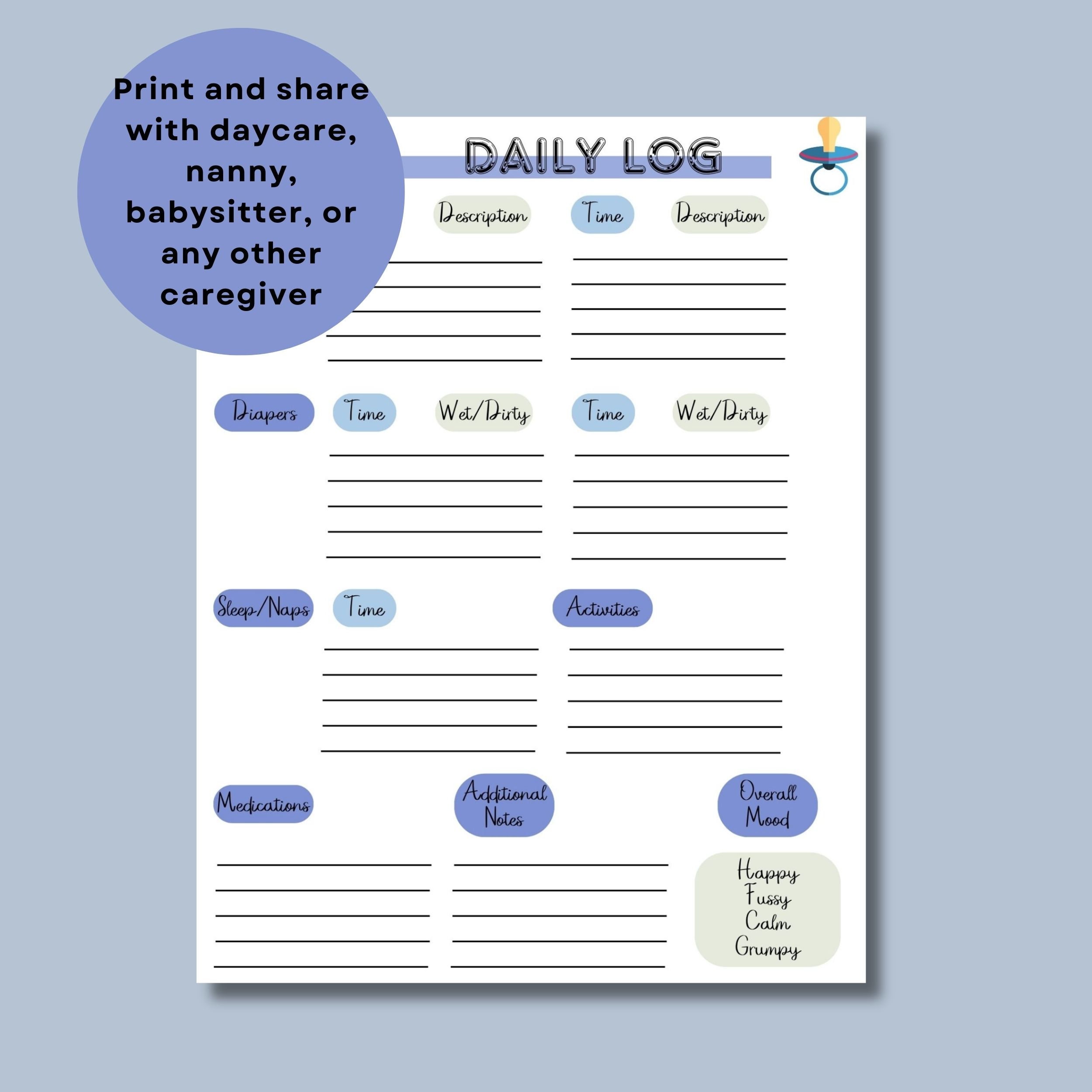 Infant Daily Tracker, Baby Daily Log, Newborn Diary Chart, Caregiver ...