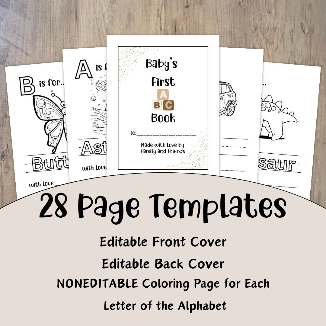 Editable Baby's First Abc Book,baby Shower Coloring,baby Sprinkle ...