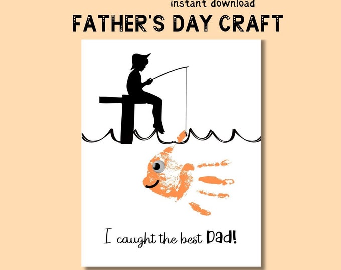 Editable Fathers Day Handprint Fishing Art, Caught the Best Dad Gift ...